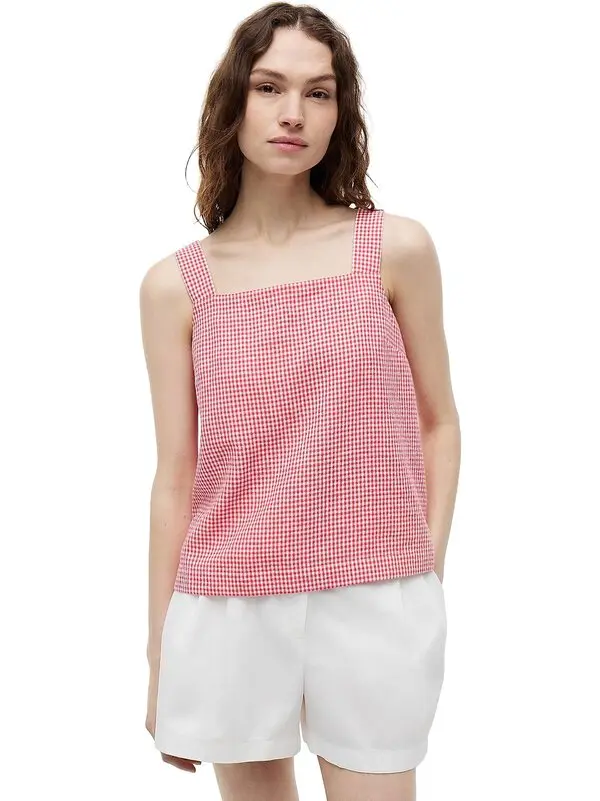 Tommy Hilfiger Gingham Linen-blend Tank Top - Bold Rose