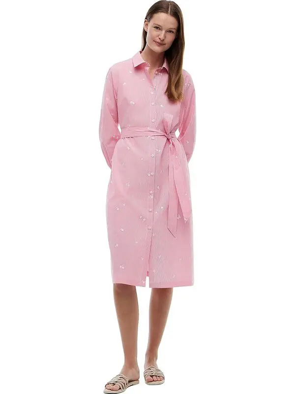 Tommy Hilfiger Allover Floral Striped Midi Shirtdress - Pink Alert