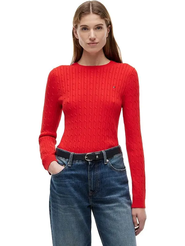 Tommy Hilfiger Red Cable Knit Sweater - Fierce Red