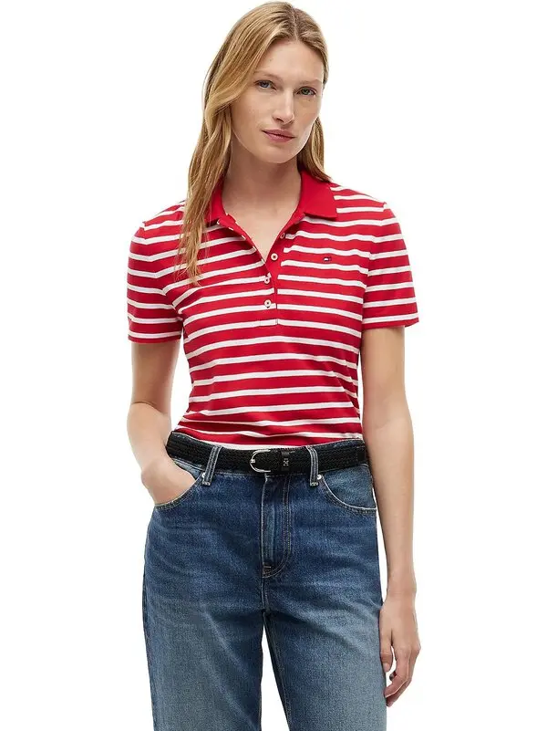 Tommy Hilfiger Classic Fit Striped Stretch Pique Polo - Red Combo