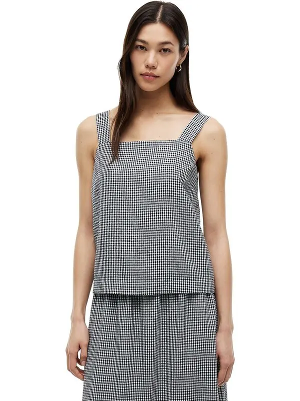 Tommy Hilfiger Gingham Linen-blend Tank Top - Navy Blue