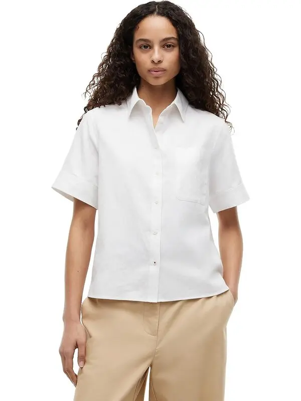 Tommy Hilfiger Short-sleeve Linen-blend Shirt - Optic White