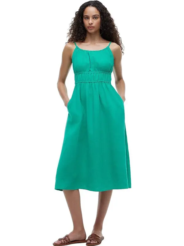 Tommy Hilfiger Shirred Linen-blend Midi Dress - Cosmic Green