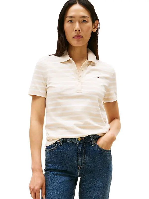 Tommy Hilfiger Slim Fit Stripe Stretch-cotton Polo - Beige Stripe