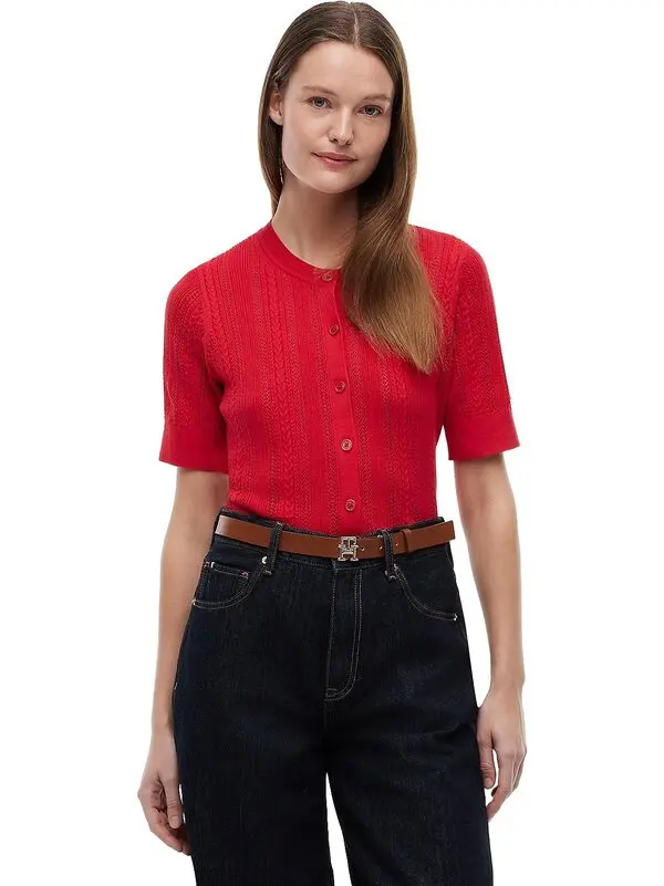 Tommy Hilfiger Short-sleeve Mixed-knit Cardigan - Primary Red