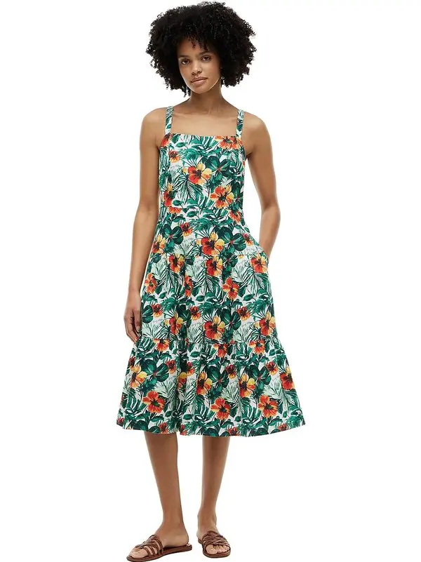 Tommy Hilfiger Tropical Print Tiered Midi Dress - Fort Green