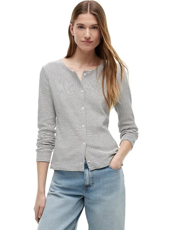 Tommy Hilfiger Striped Pointelle Cardigan T-shirt - Ivory Silk