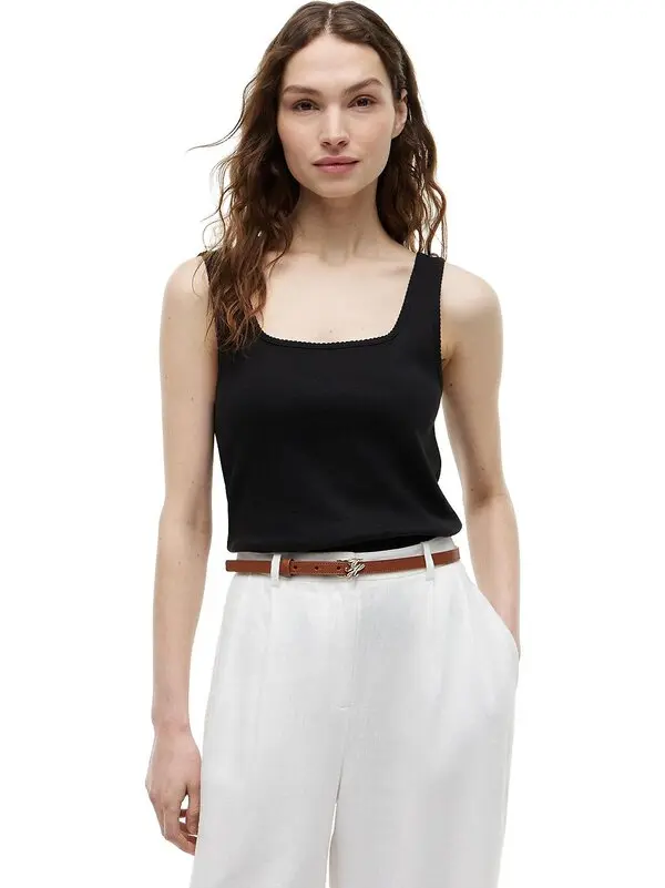 Tommy Hilfiger Pointelle Knit Square Neck Tank Top - Black