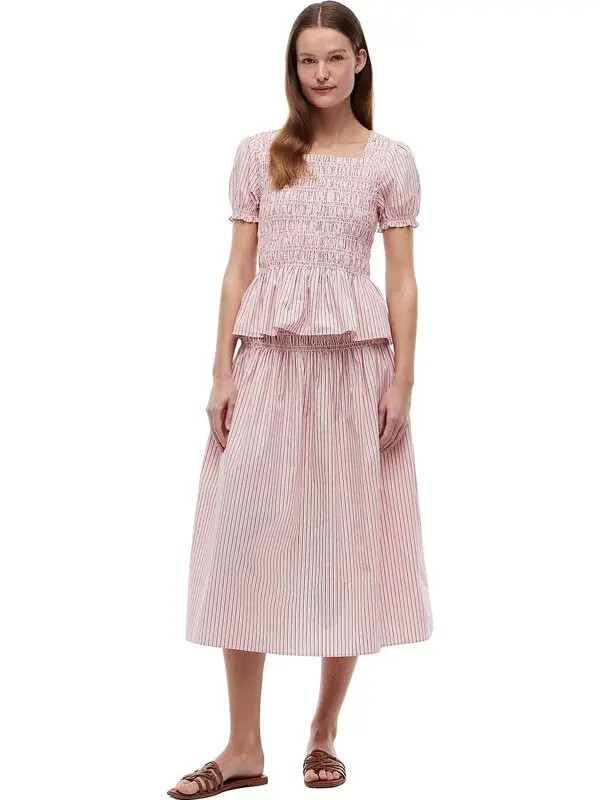 Tommy Hilfiger Striped Shirred Midi Skirt - Precious Pink