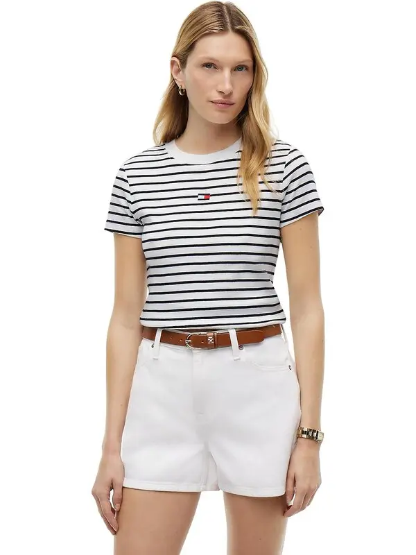 Tommy Hilfiger Striped Crewneck T-shirt With Logo Detail - Optic White