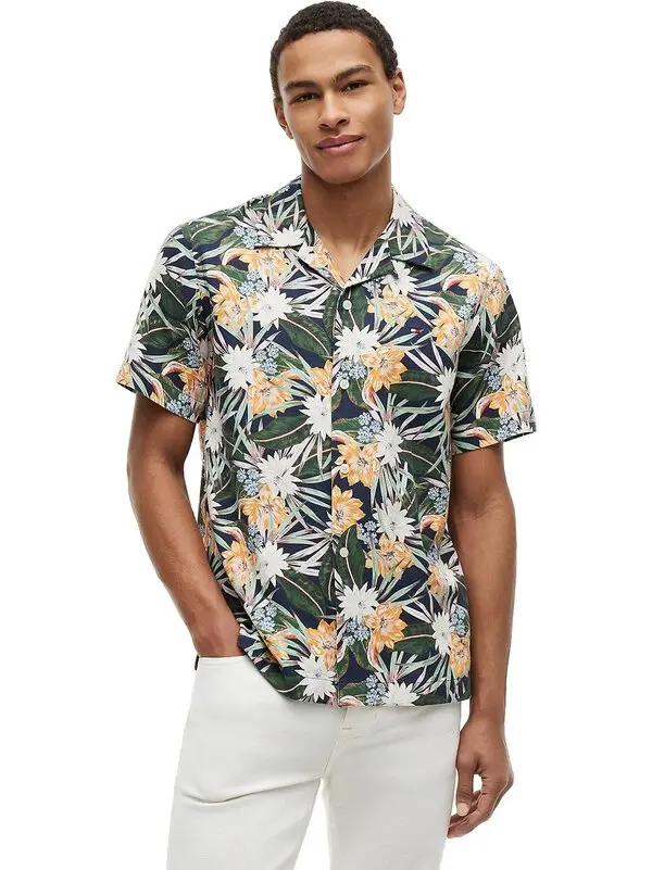 Tommy Hilfiger Regular Fit Tropical Floral Camp Shirt - Carbon Navy Multi