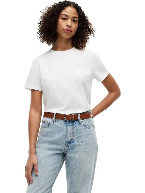 Tommy Hilfiger Embroidered Script Monogram T-shirt - Ecru