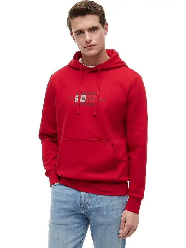 Tommy Hilfiger Script Flag Logo Hoodie - Medium Red