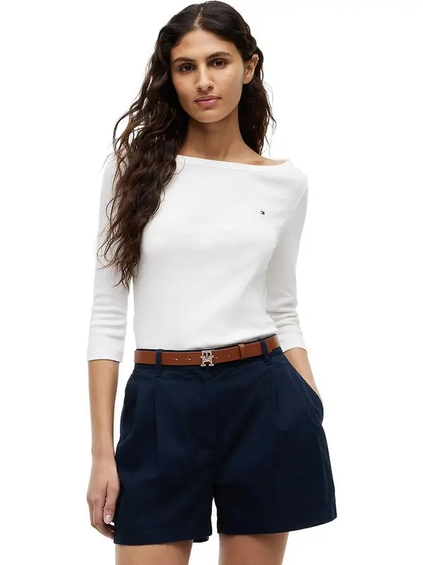 Tommy Hilfiger Ribbed Cotton Jersey Boatneck T-shirt - Ecru
