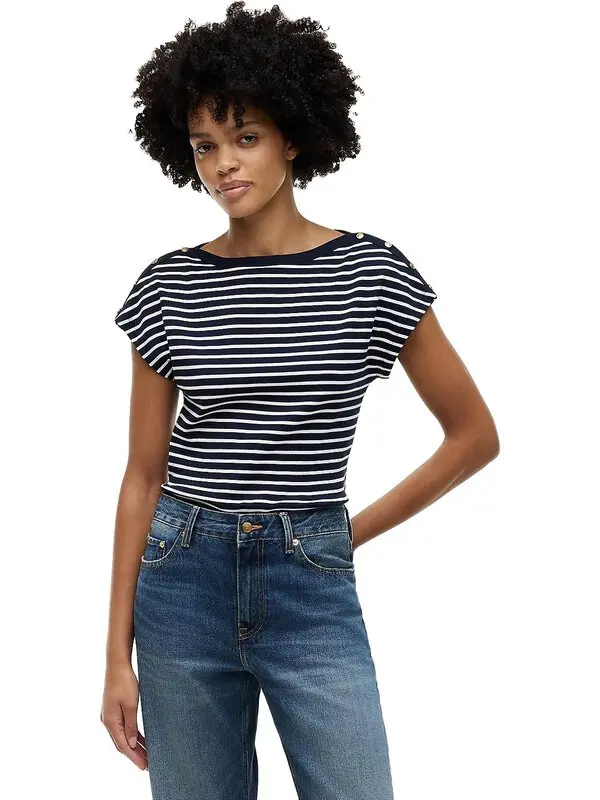 Tommy Hilfiger Nautical Gold-button Boatneck T-shirt - Calico / Navy Blue Stripe