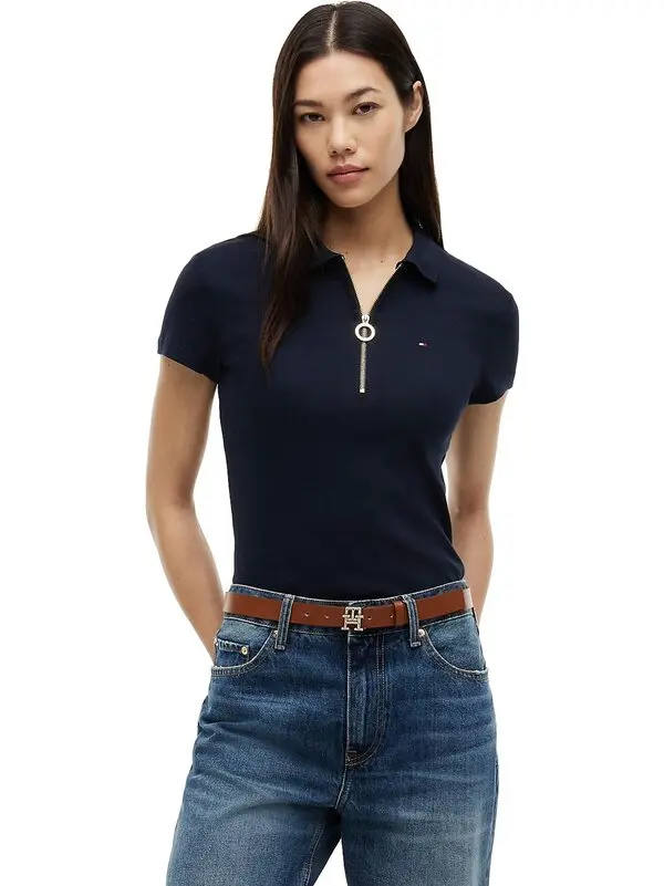 Tommy Hilfiger Slim Fit Zip Polo - Navy