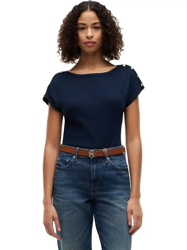 Tommy Hilfiger Nautical Gold-button Boatneck T-shirt - Dark Night Navy