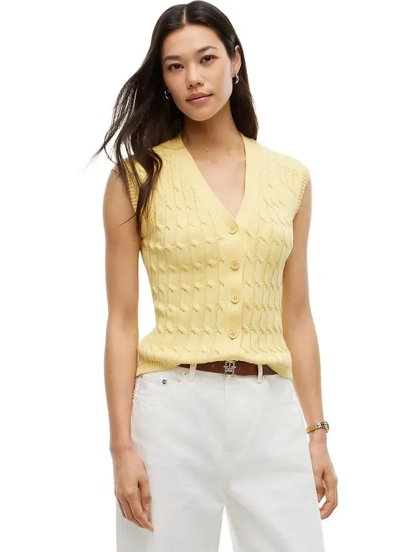Tommy Hilfiger Cable Knit Cardigan Vest - Citronella