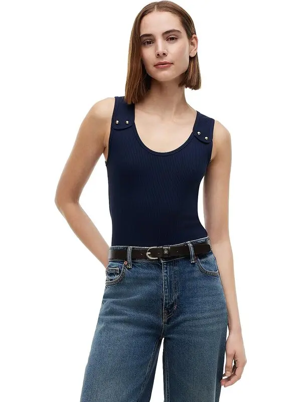 Tommy Hilfiger Gold-button Ribbed Tank Top - Dark Night Navy