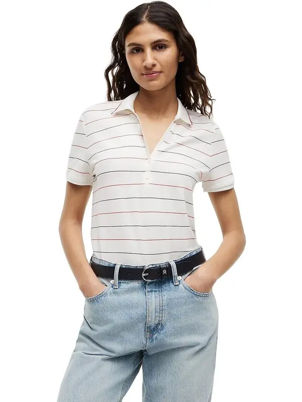 Tommy Hilfiger Lightweight Striped Pique Henley Polo - Ecru / Multi Stripe