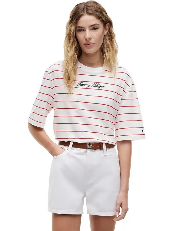 Tommy Hilfiger Embroidered Striped T-shirt - Fire Red Stripe