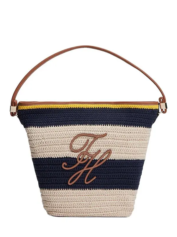 Tommy Hilfiger Nautical Stripe Crochet Bucket Bag - Navy/neutral