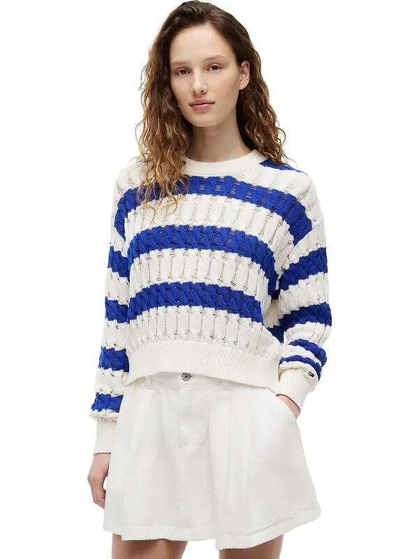 Tommy Hilfiger Striped Cable Knit Sweater - Noble Blue Stripe