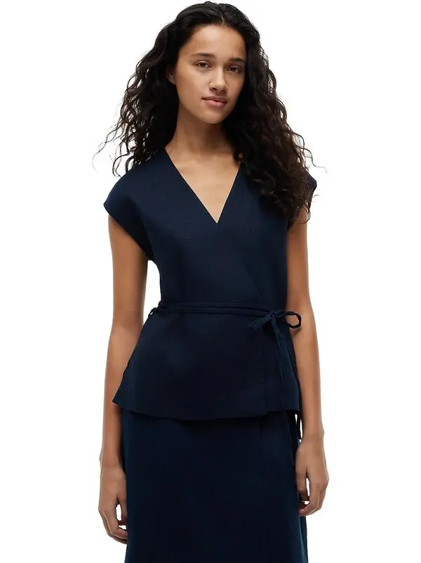 Tommy Hilfiger Sleeveless Linen-blend Wrap Top - Navy