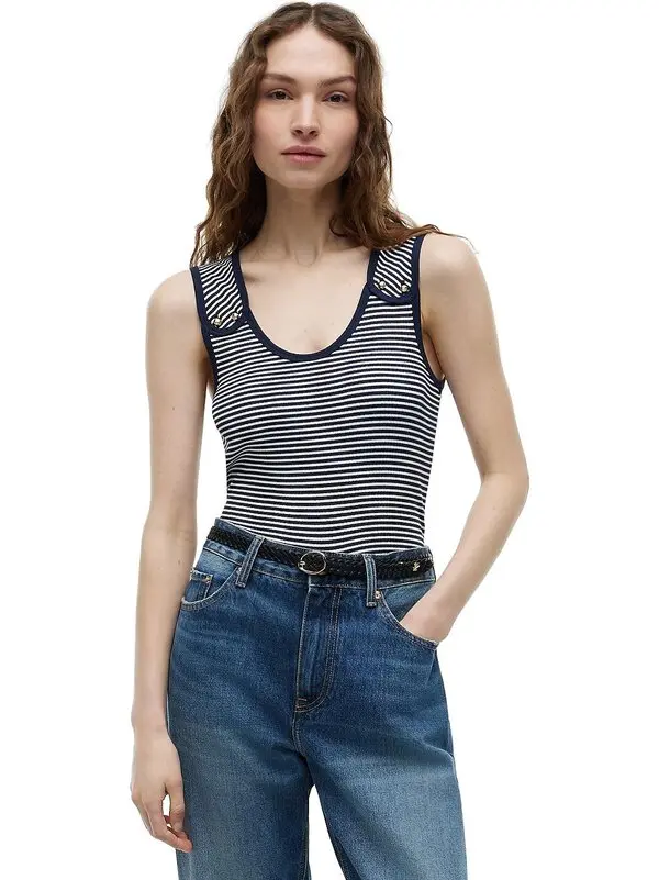 Tommy Hilfiger Slim Fit Nautical Tank Top - Navy Blue / Ecru Stripe