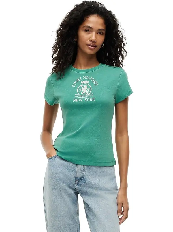Tommy Hilfiger Garment-dyed Crest Logo T-shirt - Courtside Green