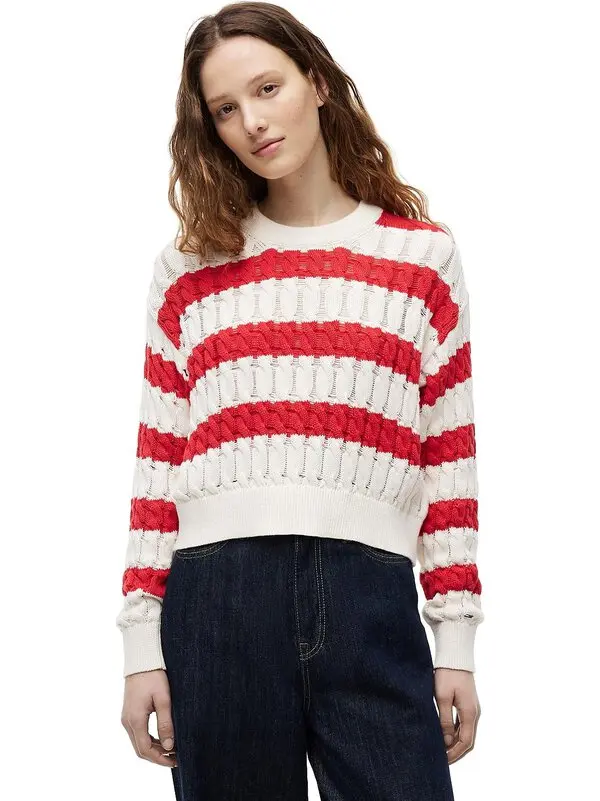 Tommy Hilfiger Striped Cable Knit Sweater Red - Amaryllis Red / Stripe