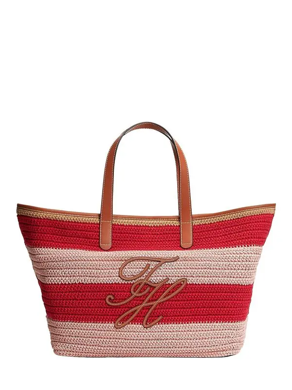 Tommy Hilfiger Nautical Striped Crochet Tote Bag - Pink/red