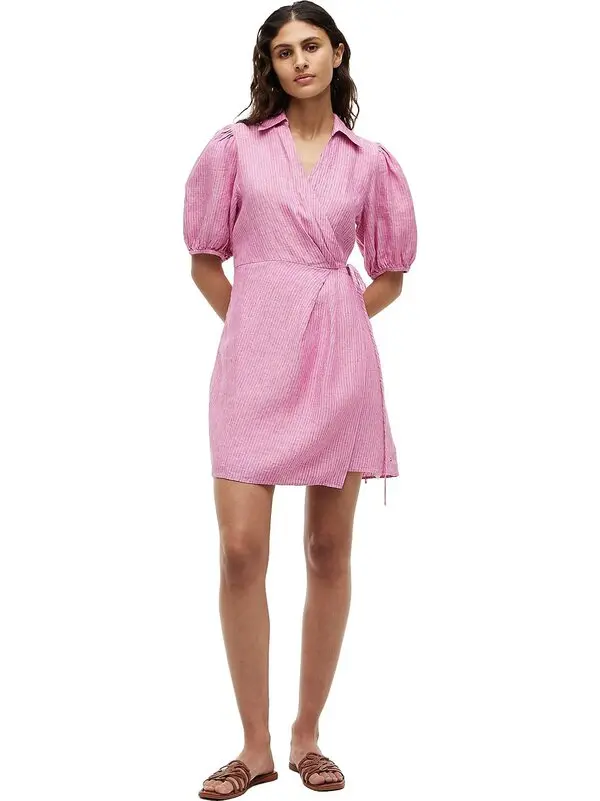 Tommy Hilfiger Striped Linen Mini Wrap Dress - Mini Classic Pink Stripe