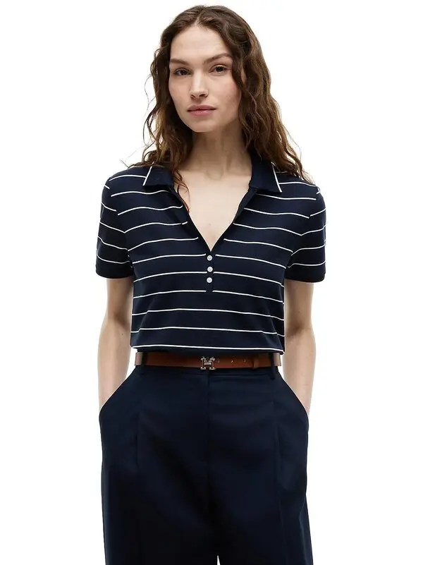Tommy Hilfiger Striped Henley Polo - Navy Blue / Ivory Stripe