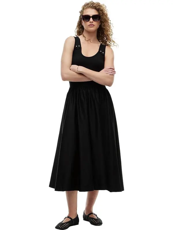 Tommy Hilfiger Mixed-media Tank Dress With Gold-tone Buttons - Black