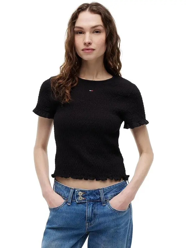 Tommy Hilfiger Shirred Cotton Blend T-shirt - Black