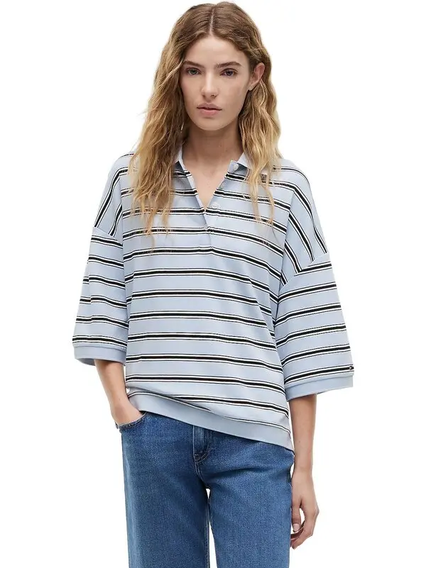 Tommy Hilfiger Striped Rib-knit Cotton Polo - Breeze Blue / Black Stripe