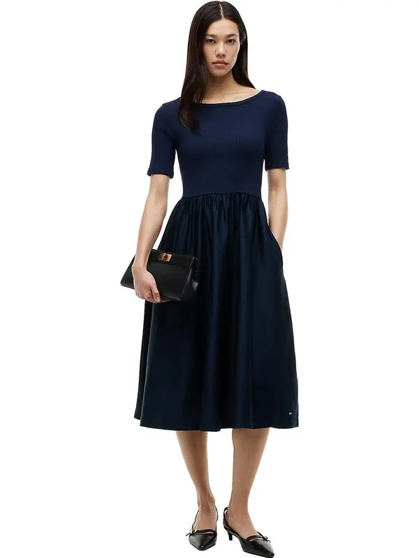 Tommy Hilfiger Mixed-media Midi Dress - Dark Night Navy