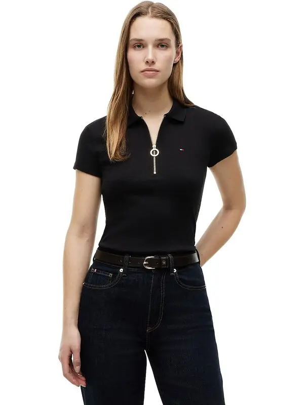 Tommy Hilfiger Slim Fit Zip Polo Shirt - Black