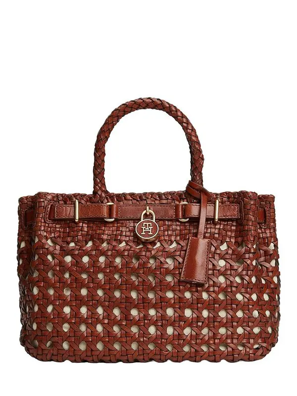 Tommy Hilfiger Woven Leather Mini Tote Bag - Tan