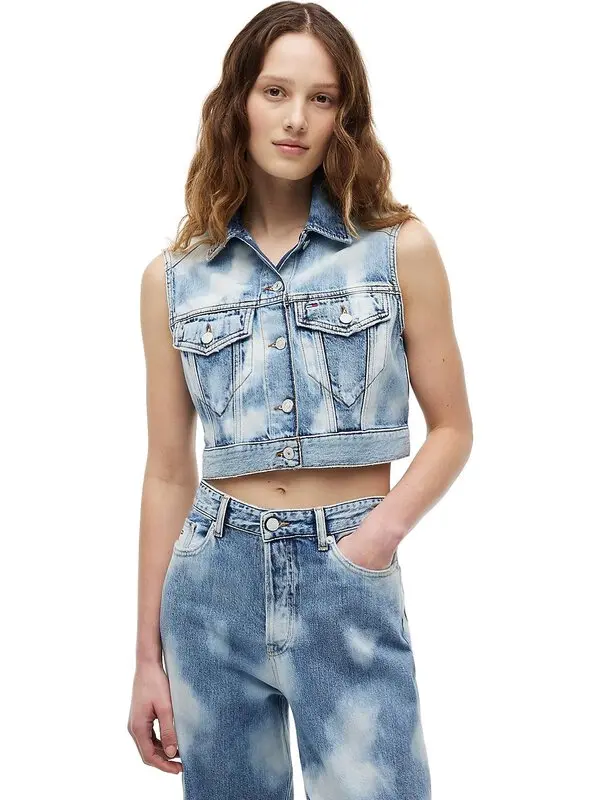 Tommy Hilfiger Cropped Bleached Denim Vest - Denim Light