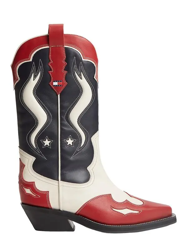 Tommy Hilfiger Leather Cowboy Boots - Red/white/blue