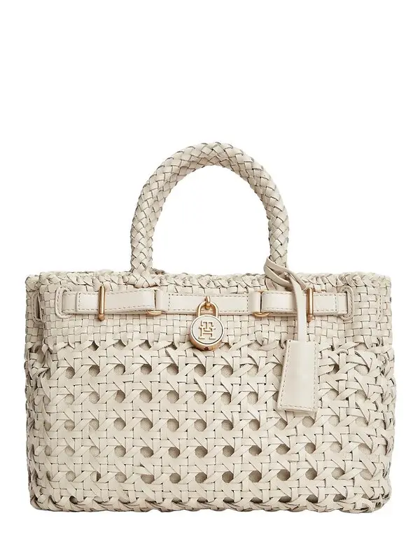 Tommy Hilfiger Woven Leather Mini Tote Bag - Soft Cream