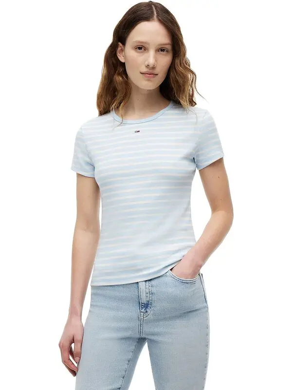 Tommy Hilfiger Slim Ribbed T-shirt - Light Blue Stripe