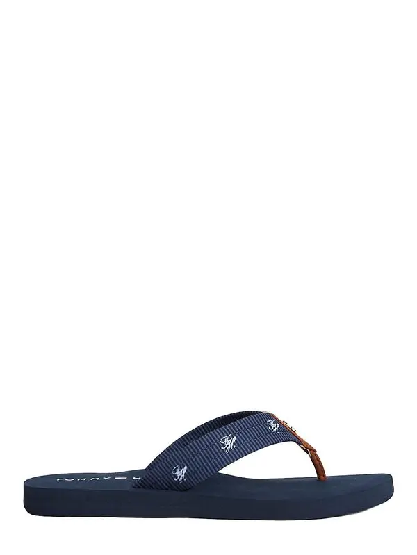 Tommy Hilfiger Embroidered Monogram Canvas Flip Flop - Dark Blue
