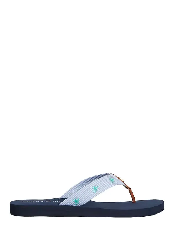 Tommy Hilfiger Embroidered Monogram Canvas Flip Flops - Medium Green