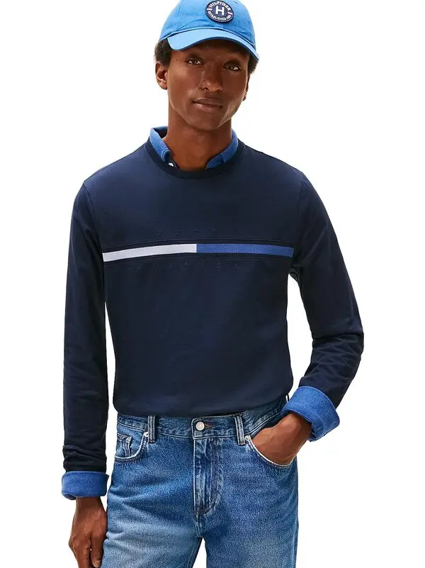 Tommy Hilfiger Long-sleeve Tonal Flag Logo T-shirt - Navy