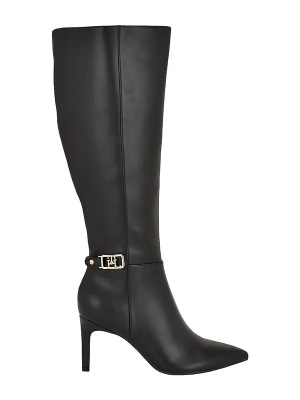 Tommy Hilfiger Logo Hardware Pointed Toe Heeled Boot - Black