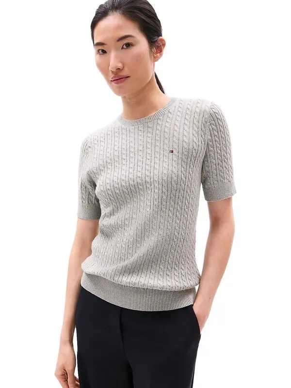 Tommy Hilfiger Short Sleeve Cable Knit Sweater - Grey Heather