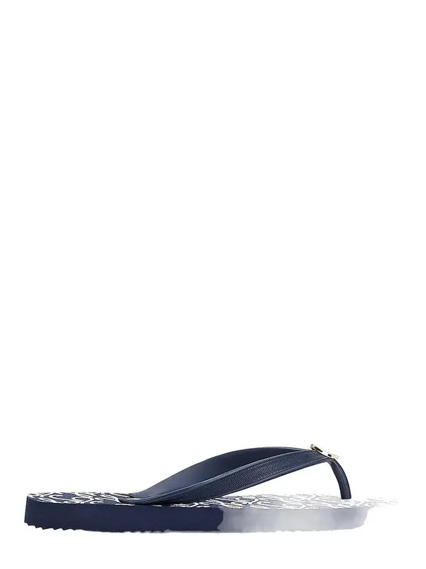 Tommy Hilfiger Script Monogram Flip-flops With Gold Tone Hardware - Blue